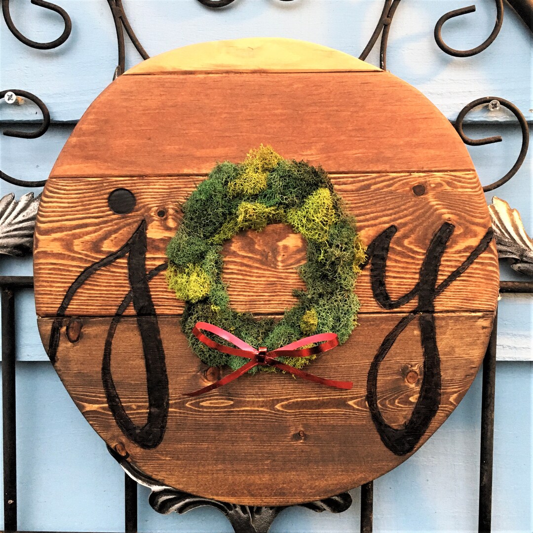 JOY - Christmas Wall Art - Reclaimed Wood & Moss Wall Art - Etsy
