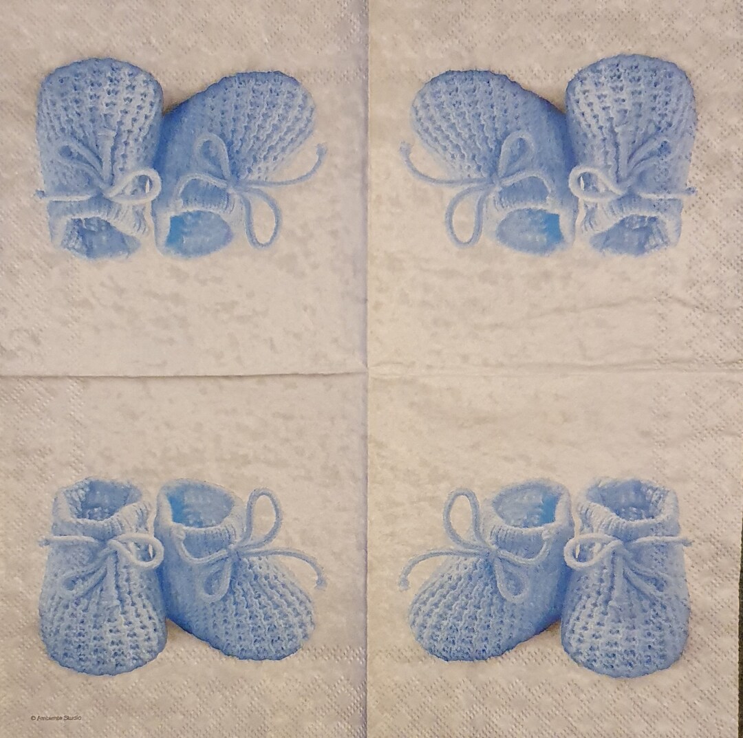 Baby Boy Booties Set of 4 Paper Napkins and Single Napkin Also ...