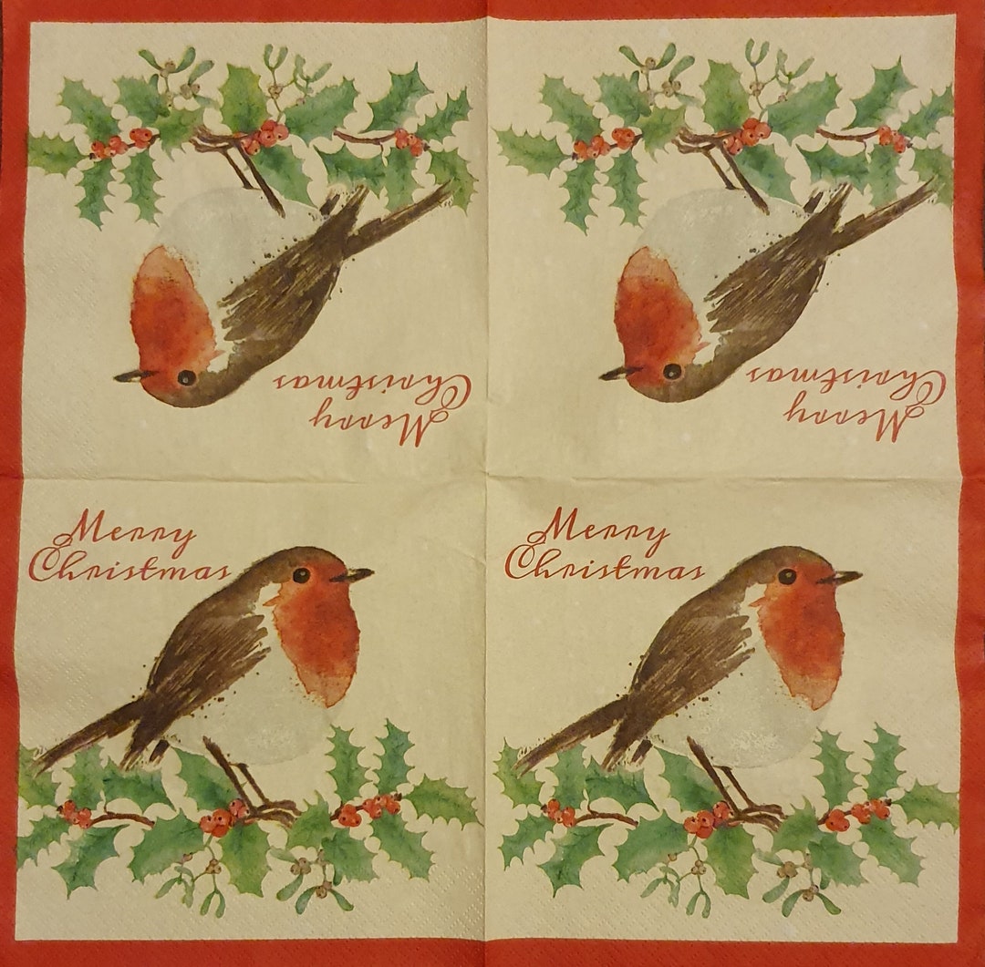 Robin Merry Christmas Set of 4 Napkins - Etsy UK