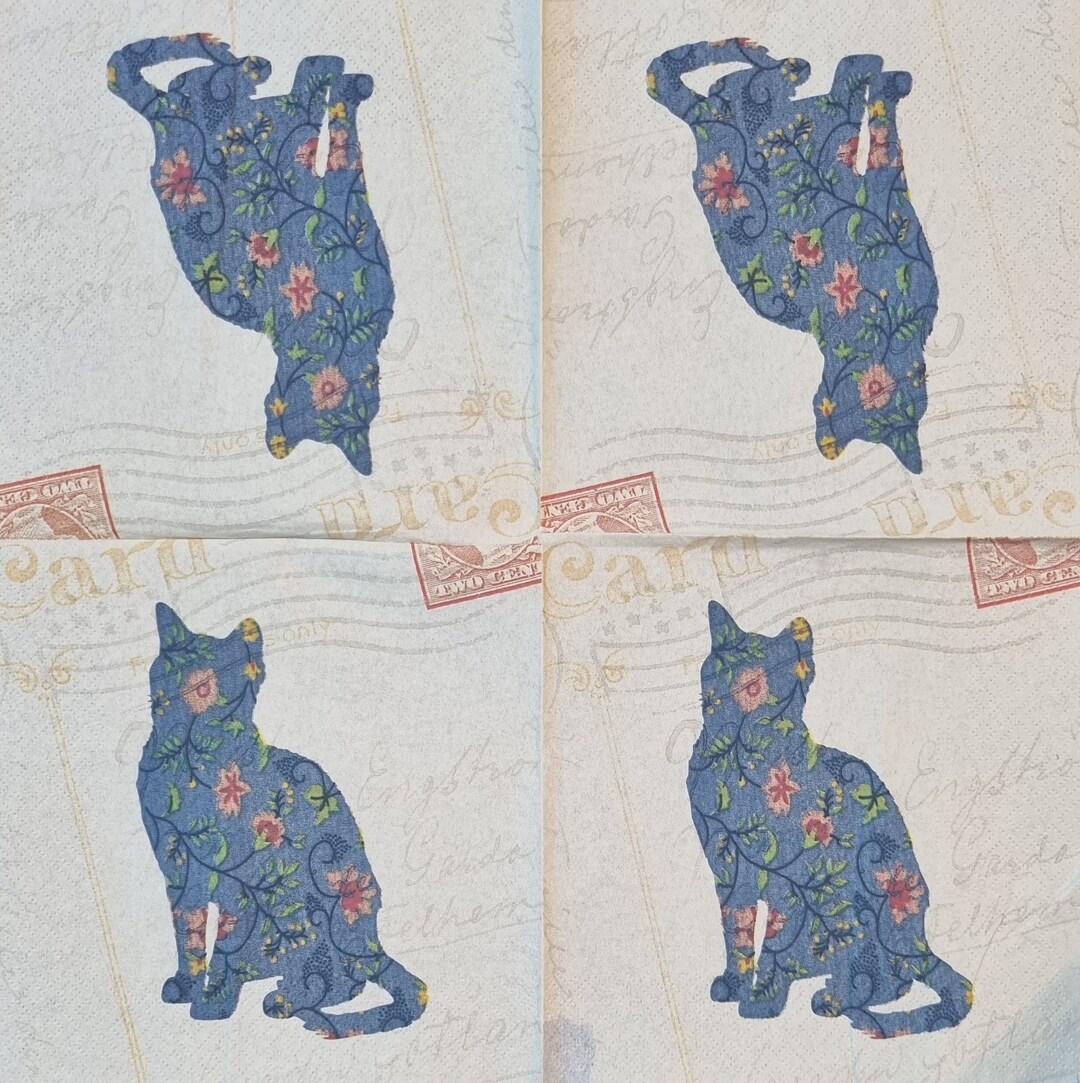 Floral Cat Set of 4 Paper Napkins and Single Napkin Also Available - Etsy