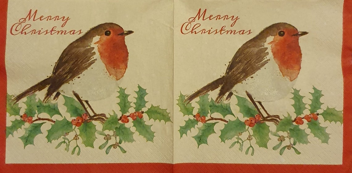 Robin Merry Christmas Set of 4 Napkins - Etsy UK