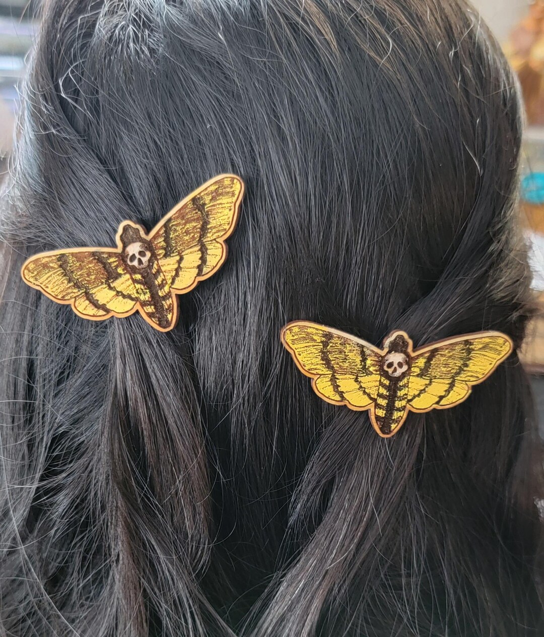 Death Head Moth Hair Clip (pair) Hand Painted, Laser Cut - Etsy