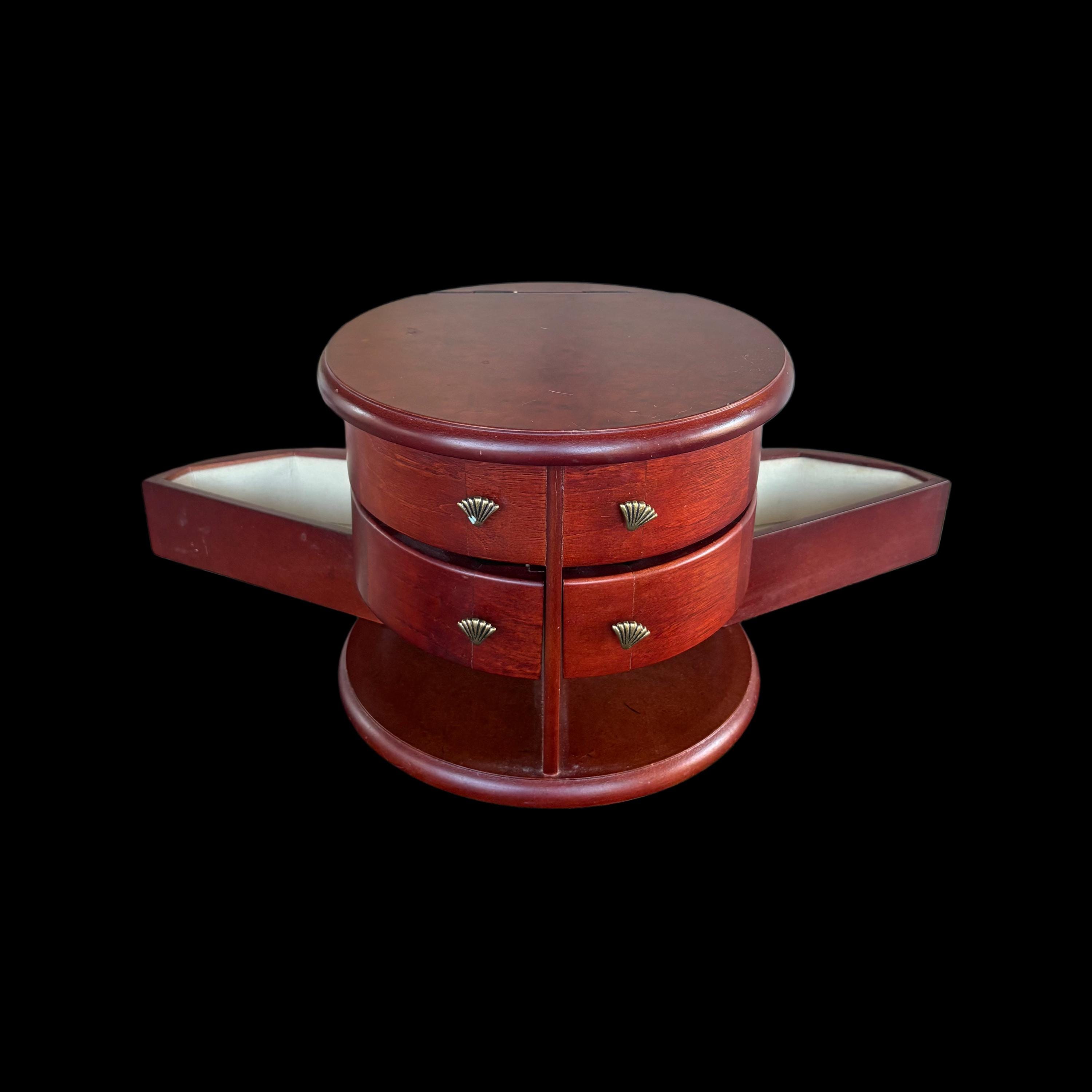 Vintage Mele Burl Wood Round Circular Six Drawer Jewelry Box With Ring ...