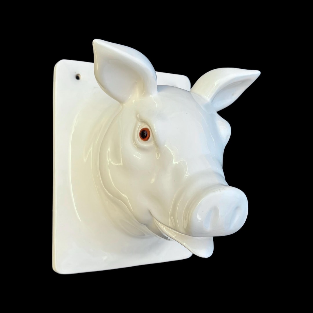 Vintage White Ceramic Pig Head Dish Towel or Apron Holder Hanger W ...