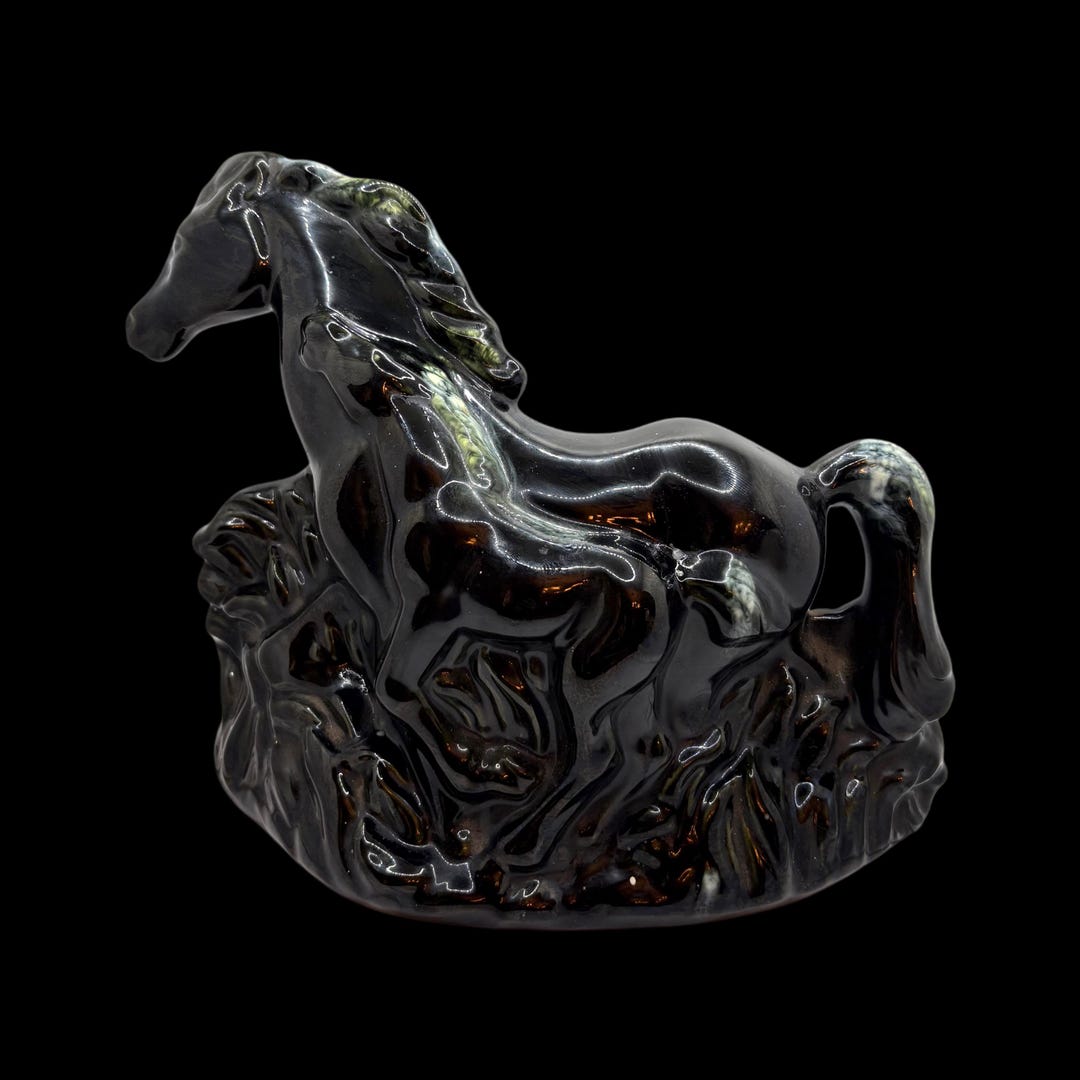 Vintage 1950s Phil Mar Midcentury Glazed Ceramic Running Black Horse ...