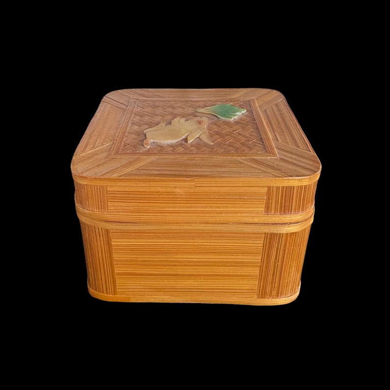 Vintage Chinese Marquetry Inlaid Bamboo Square Jewelry Trinket Box W ...