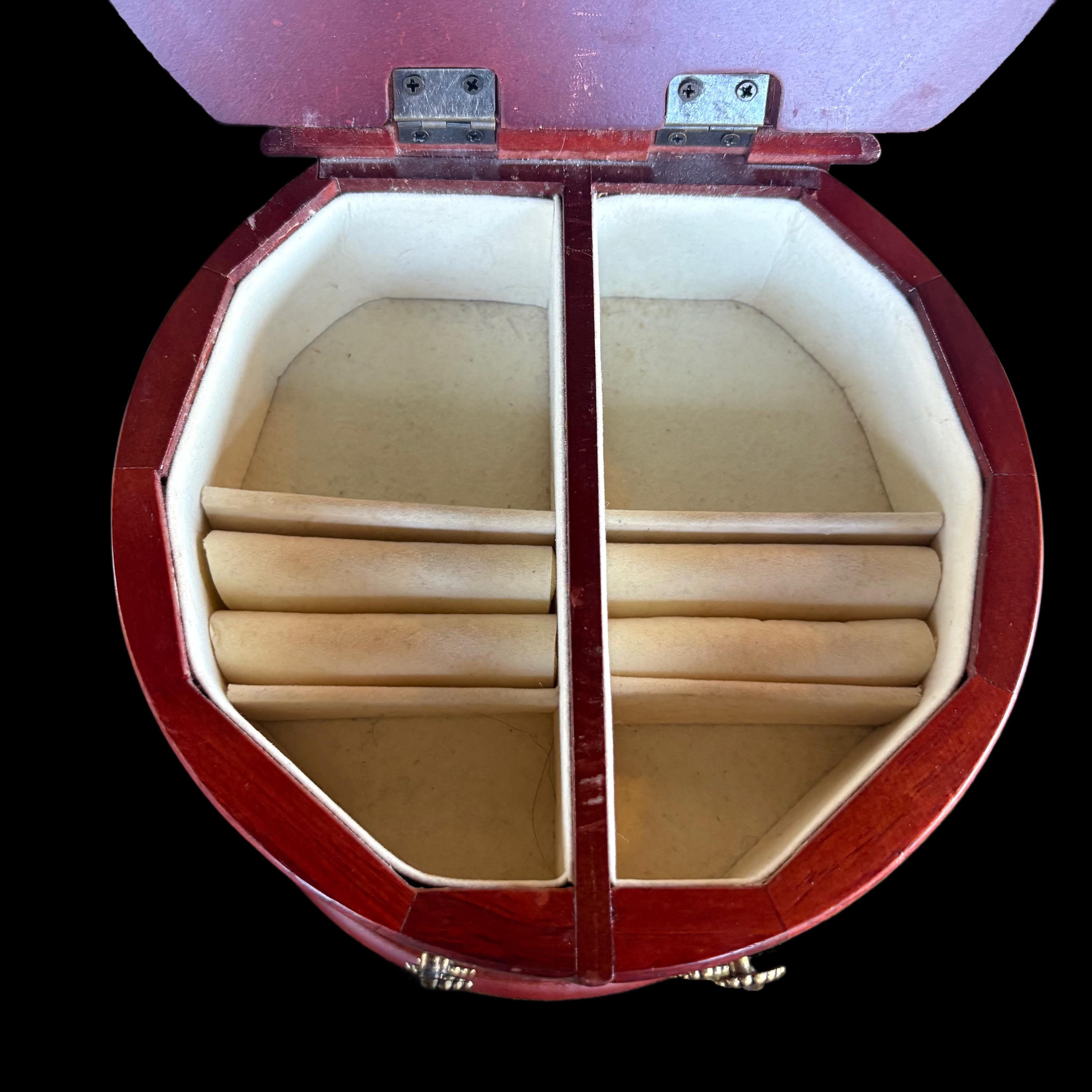 Vintage Mele Burl Wood Round Circular Six Drawer Jewelry Box With Ring ...