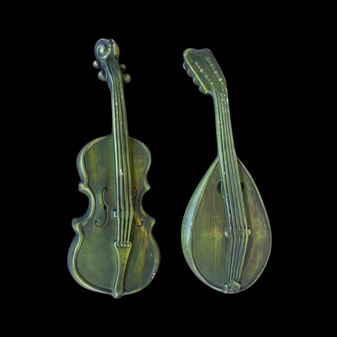 Vintage 1970s Royal Cast Aluminum Metal Avocado Green Violin & Mandolin ...