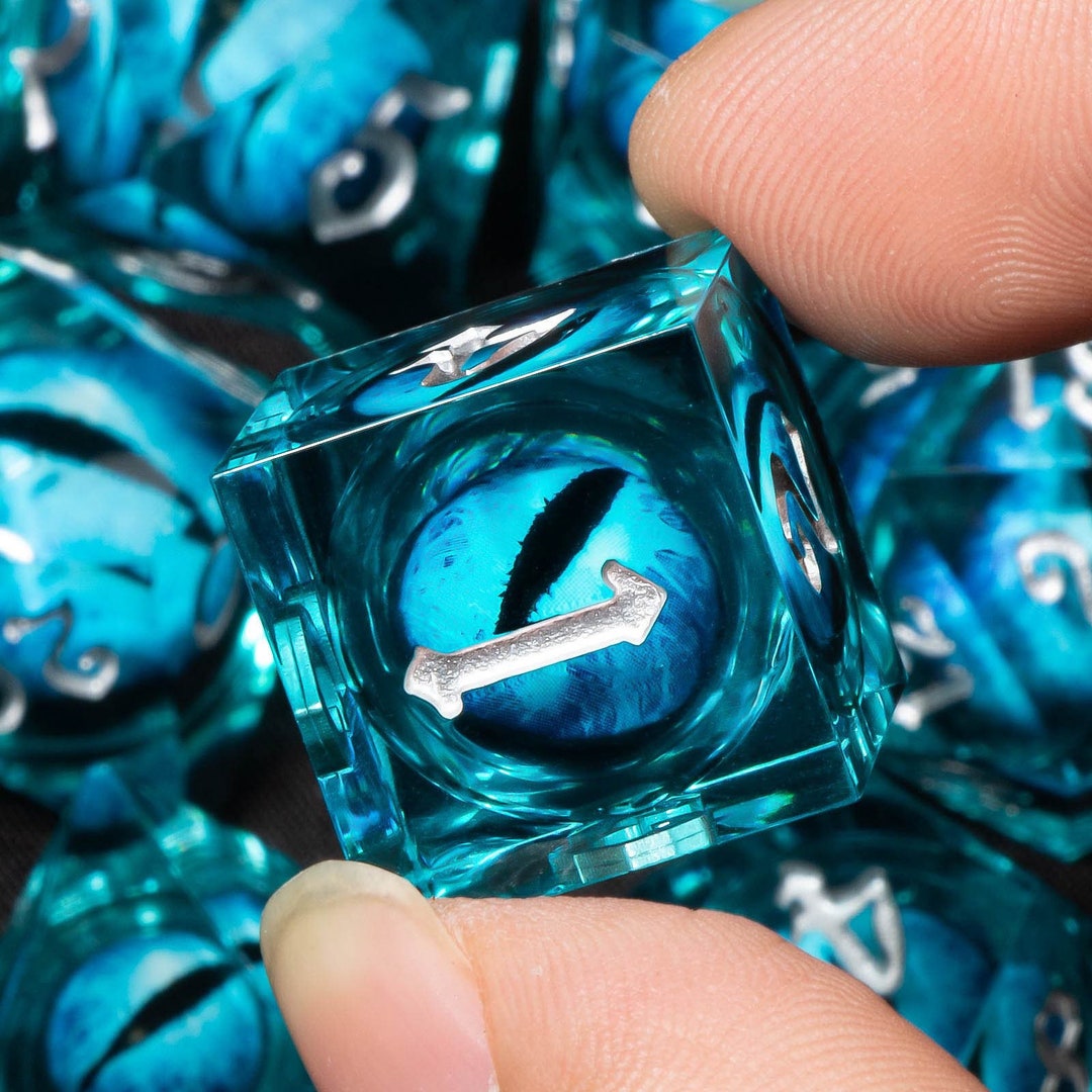 Ocean Dragon Eye D&D Dice Set, Liquid Core Dnd Dice, Handmade Sharp ...