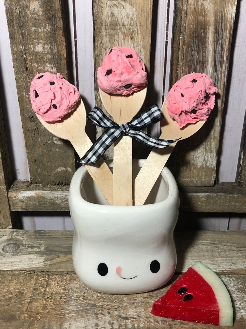 3 Fake Watermelon Ice Cream Wood Spoons | Etsy