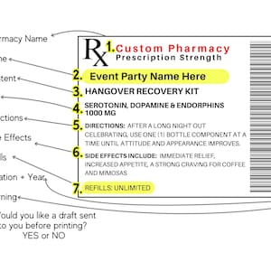 CUSTOM PRESCRIPTION Labels - DIGITAL File- Bachelorettes, Birthdays ...