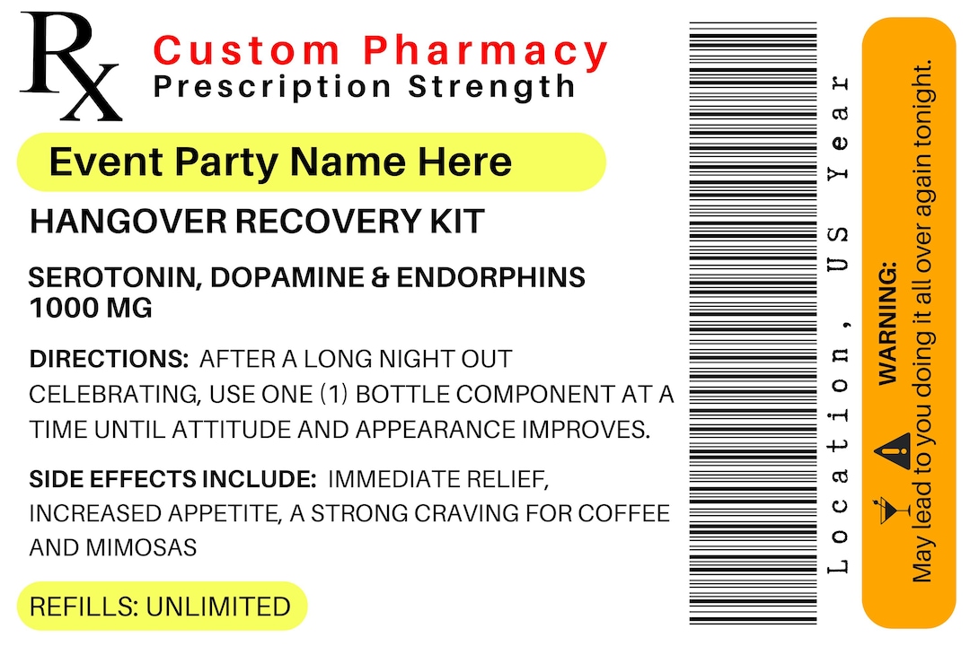 CUSTOM PRESCRIPTION Labels - DIGITAL File- Bachelorettes, Birthdays ...