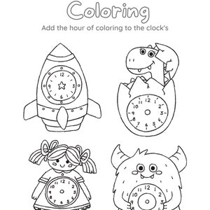 Printable Clock Book Worksheet Coloring for Kinderkargen, Preschool ...