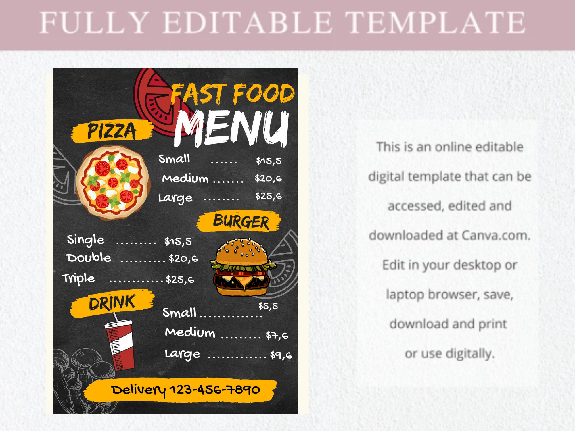 Pizza Fast Food Bar Minimalist Shop Menu, Editable Fast Food Menu ...