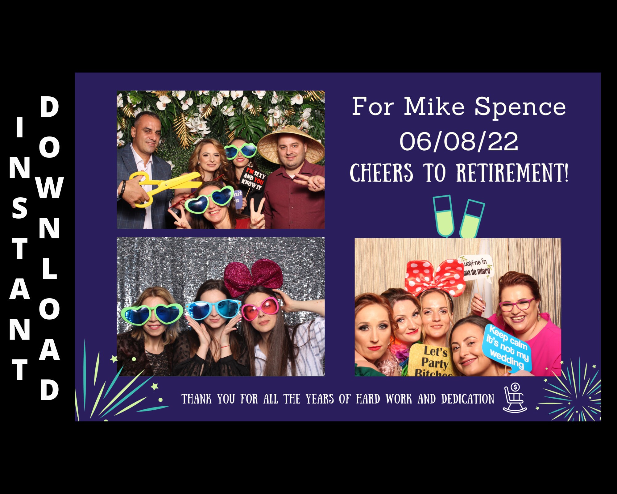 Retirement Photo Booth Overlay, Photo Booth Template, 4x6 Size, 3 ...