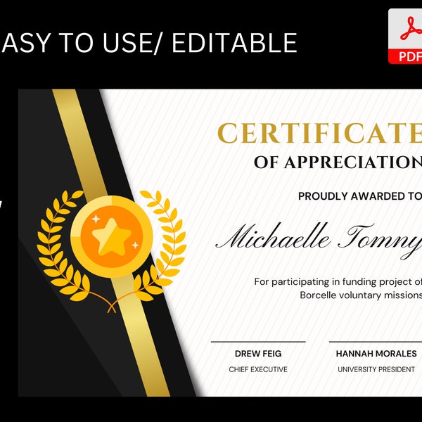 Appreciation Award Certificate Model - Etsy