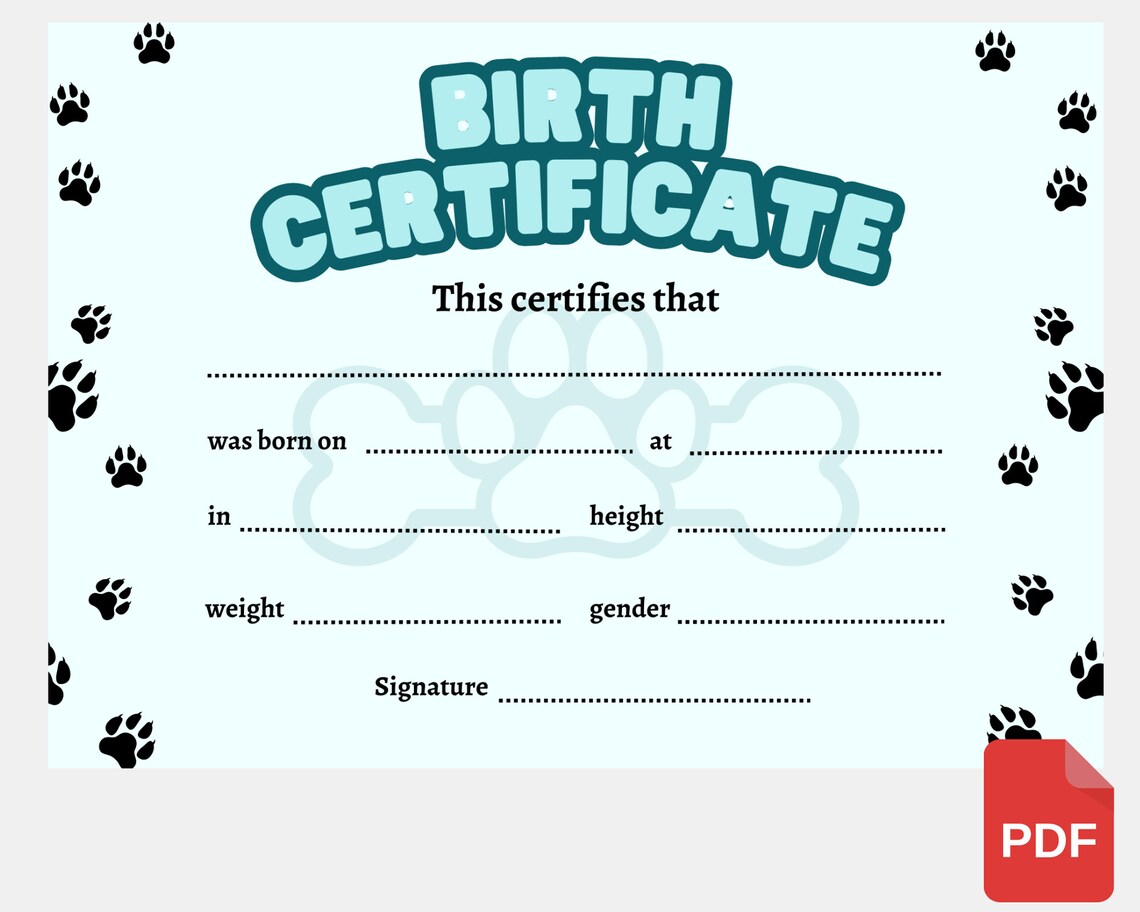Pawfect Puppies: Personalized Dog Birth Certificate Cherish the Arrival ...