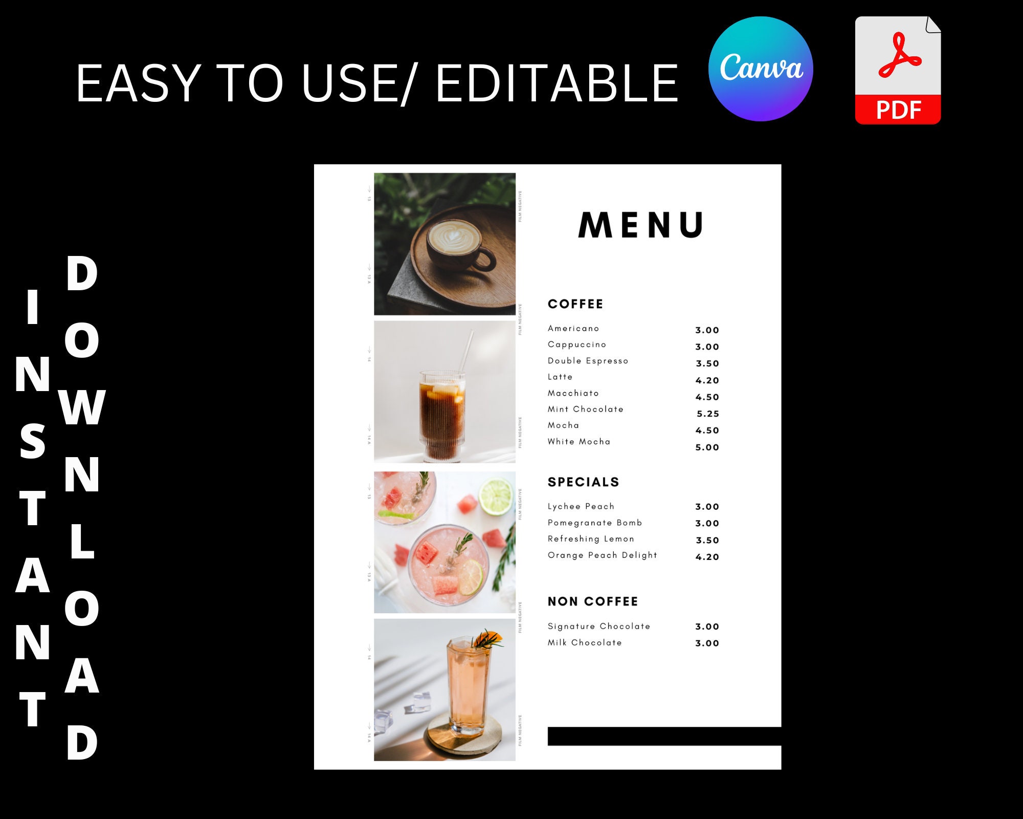 Simple Coffee Shop Menu, Editable Coffee Menu Template, Coffee Bar Sign ...