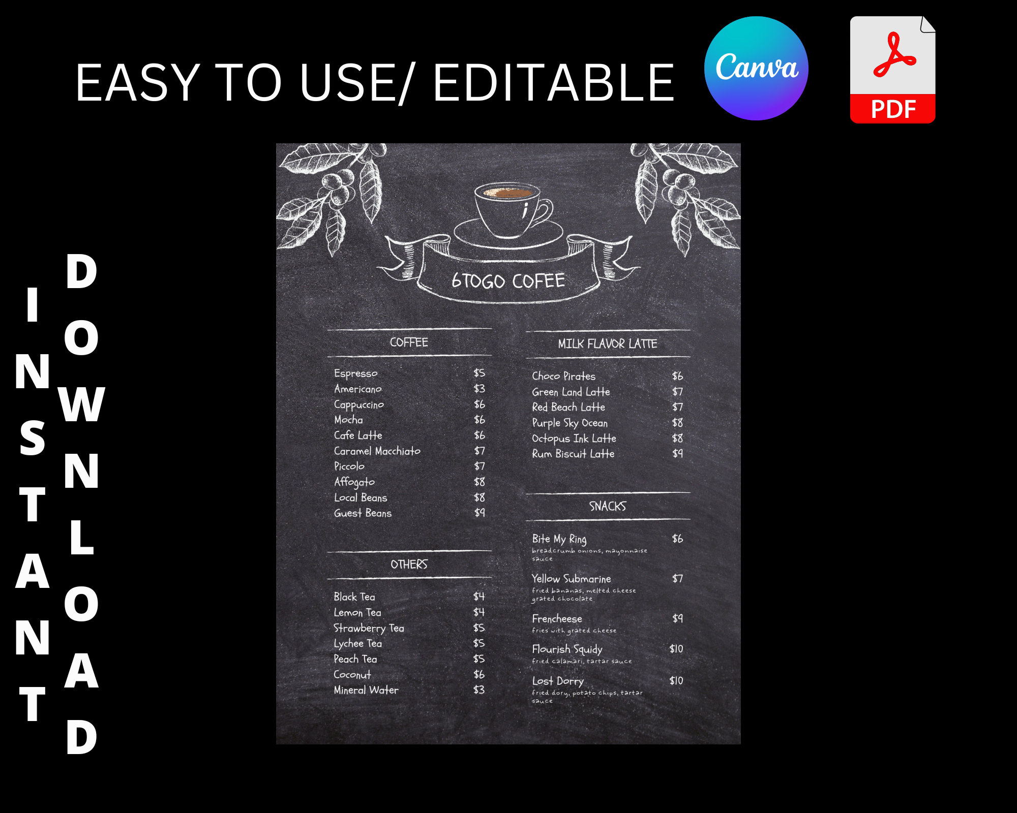 Coffee Shop Menu, Editable Coffee Menu Template, Coffee Bar Sign ...