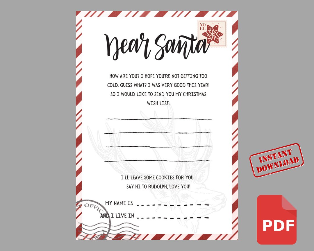 Dear Santa Letter, Instant Download, Letter to Santa Template, Cute ...