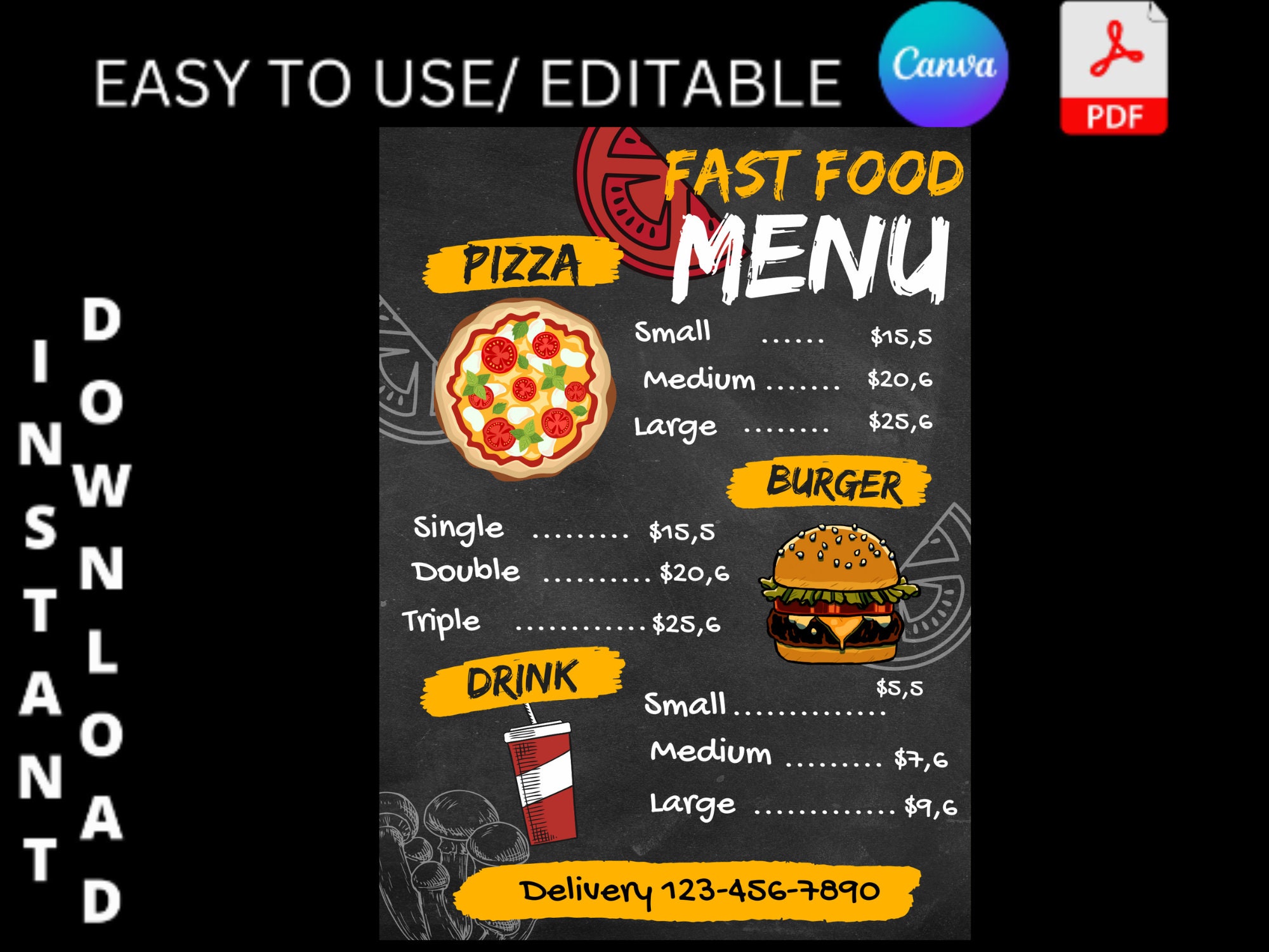 Pizza Fast Food Bar Minimalist Shop Menu, Editable Fast Food Menu ...