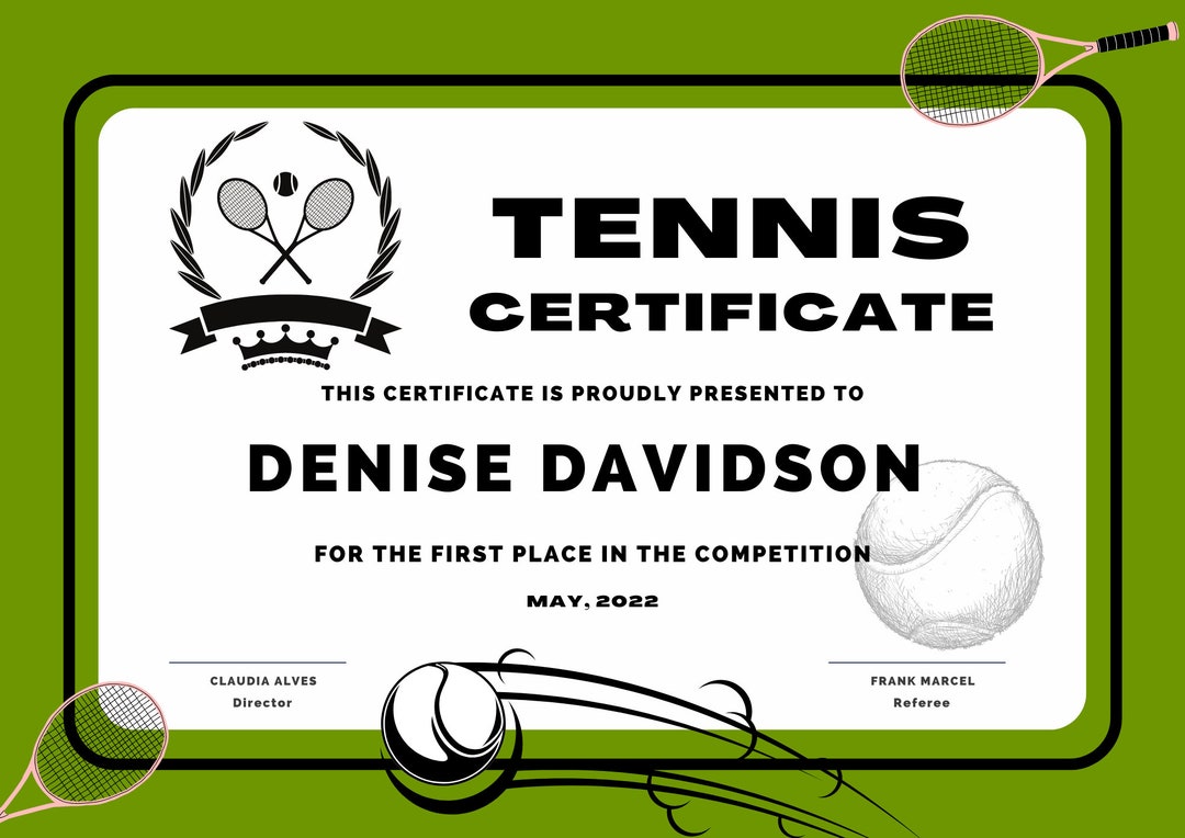 Tennis Sport Competition Award Certificate Printable Diploma Editable ...