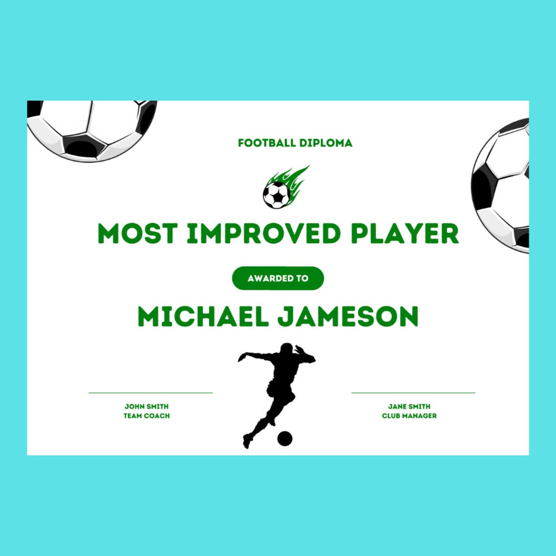 Soccer Most Improved Player Sport Competition Award Certificate ...