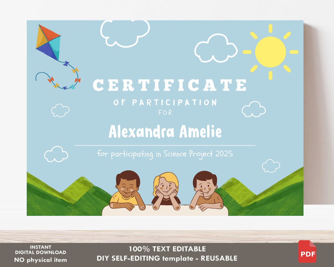 School Project Participation Kids Certificate, Simple and Clearn Award ...