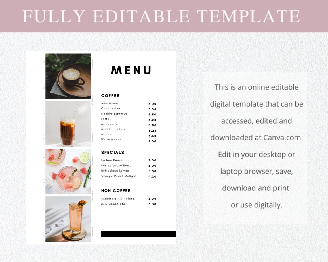 Simple Coffee Shop Menu, Editable Coffee Menu Template, Coffee Bar Sign ...