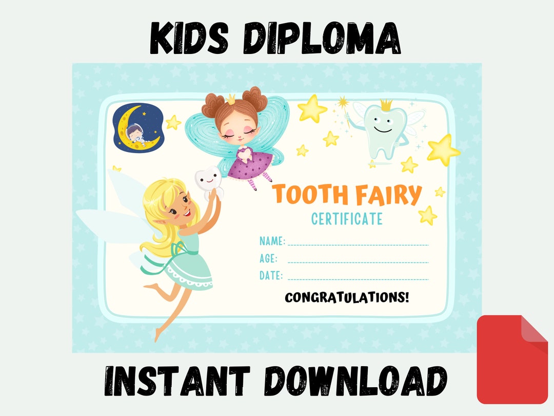 Tooth Fairy Certificate Printable Kindergarten Diploma Editable School ...