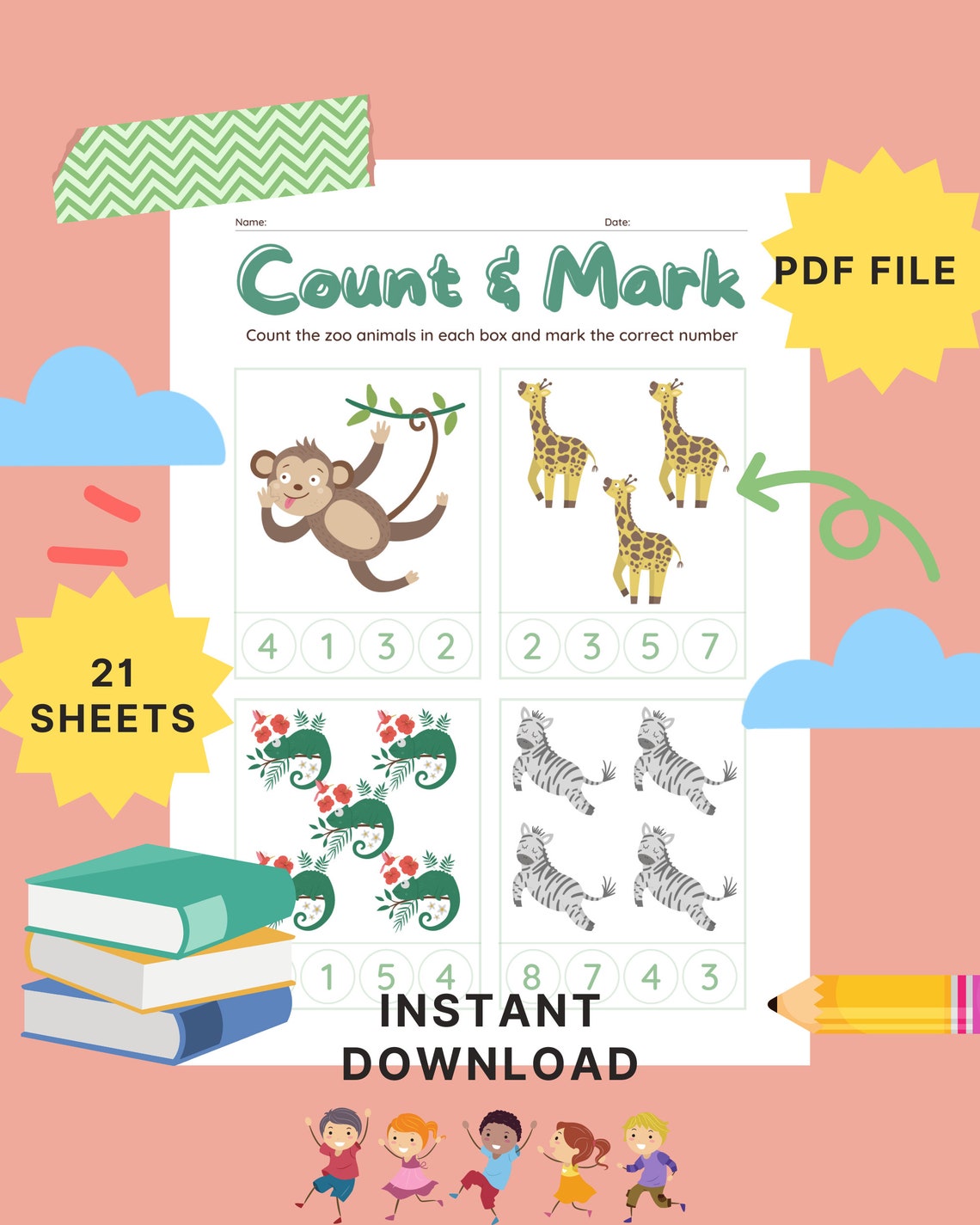 Printable Count and Mark Book Worksheet Coloring Paper for - Etsy Canada