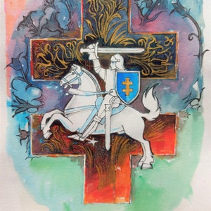 Vytis, Knight Rider, Original Acrylic Painting, Not Print, A5 Size ...