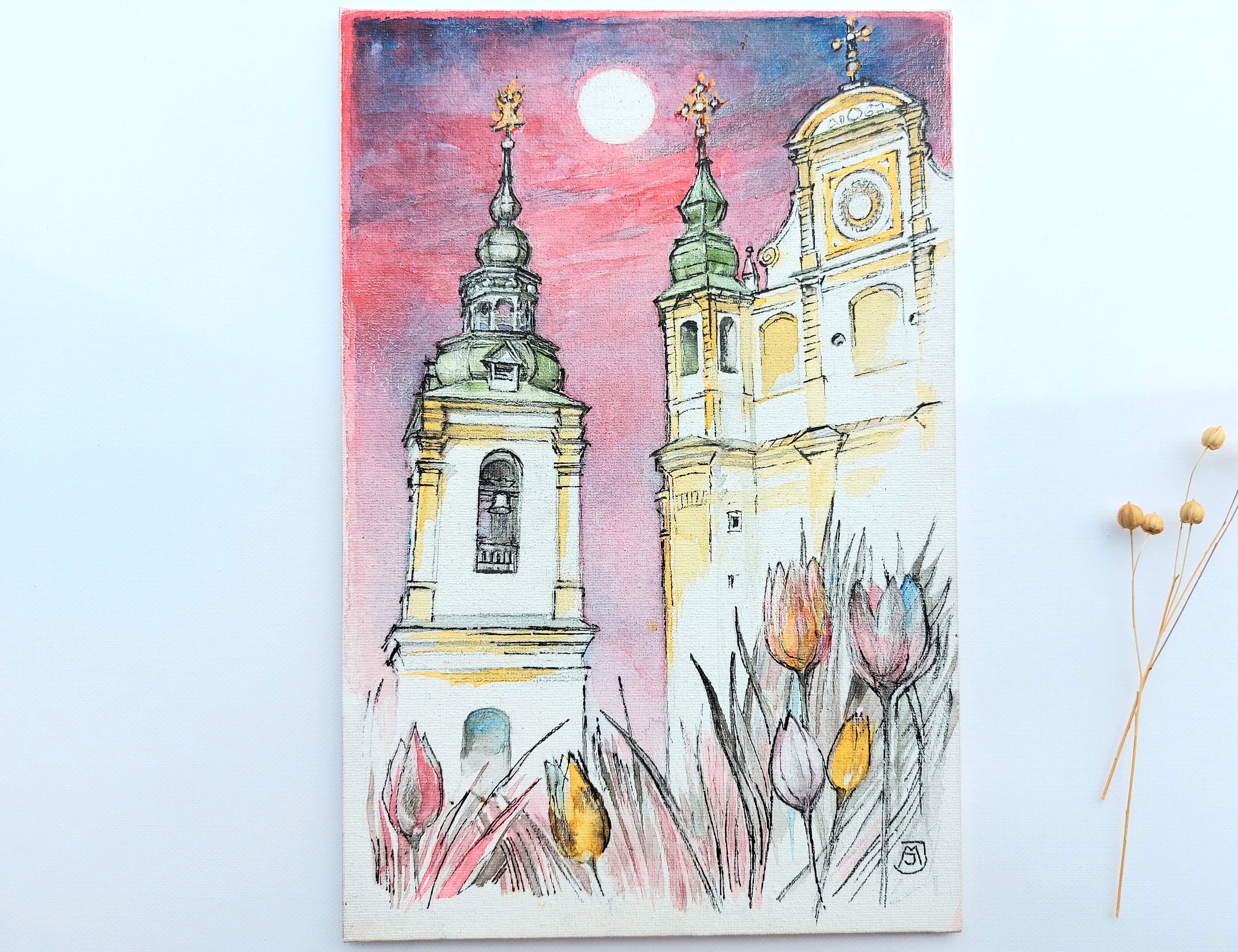 Vilnius, Church of St, Michael, My Original Painting on Canvas Panel ...
