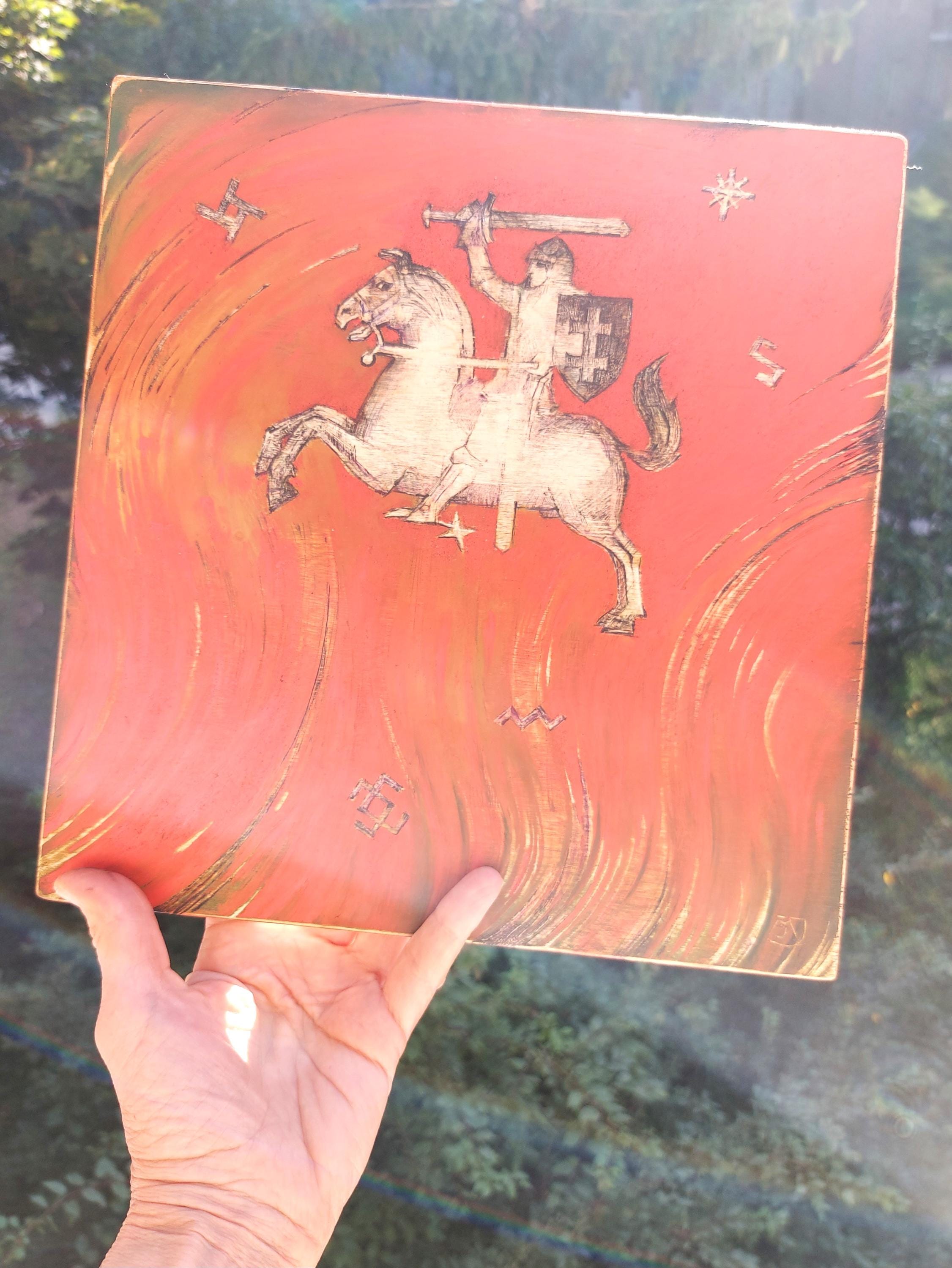 Vytis, Historical Emblem of Lithuania, Baltic Pagan Signs, Original Oil ...