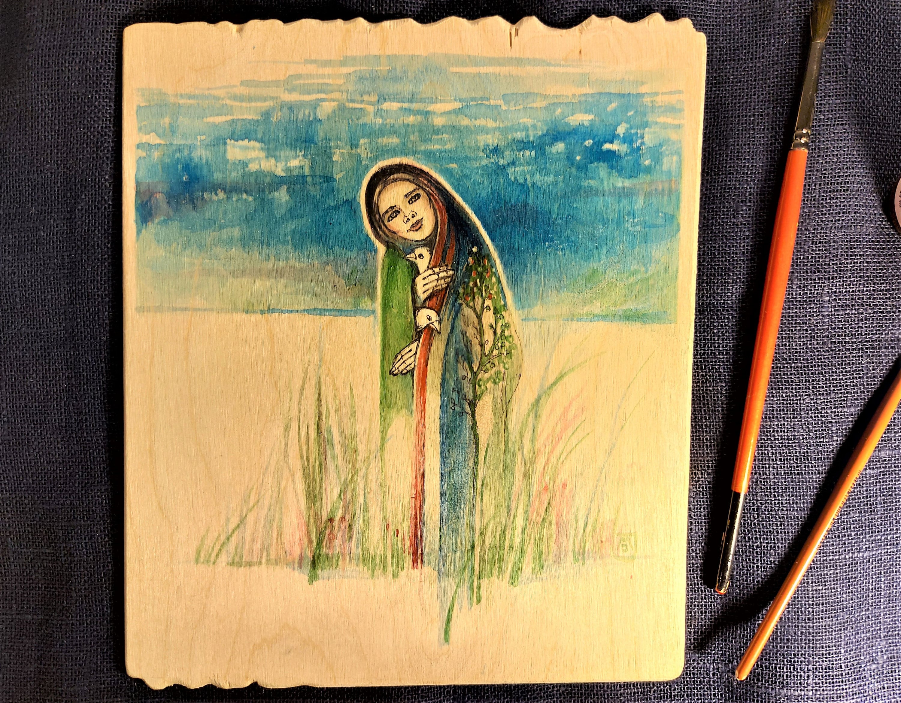 Paintings Home Décor Goddess of Birds Countryside Landscape White Witch ...