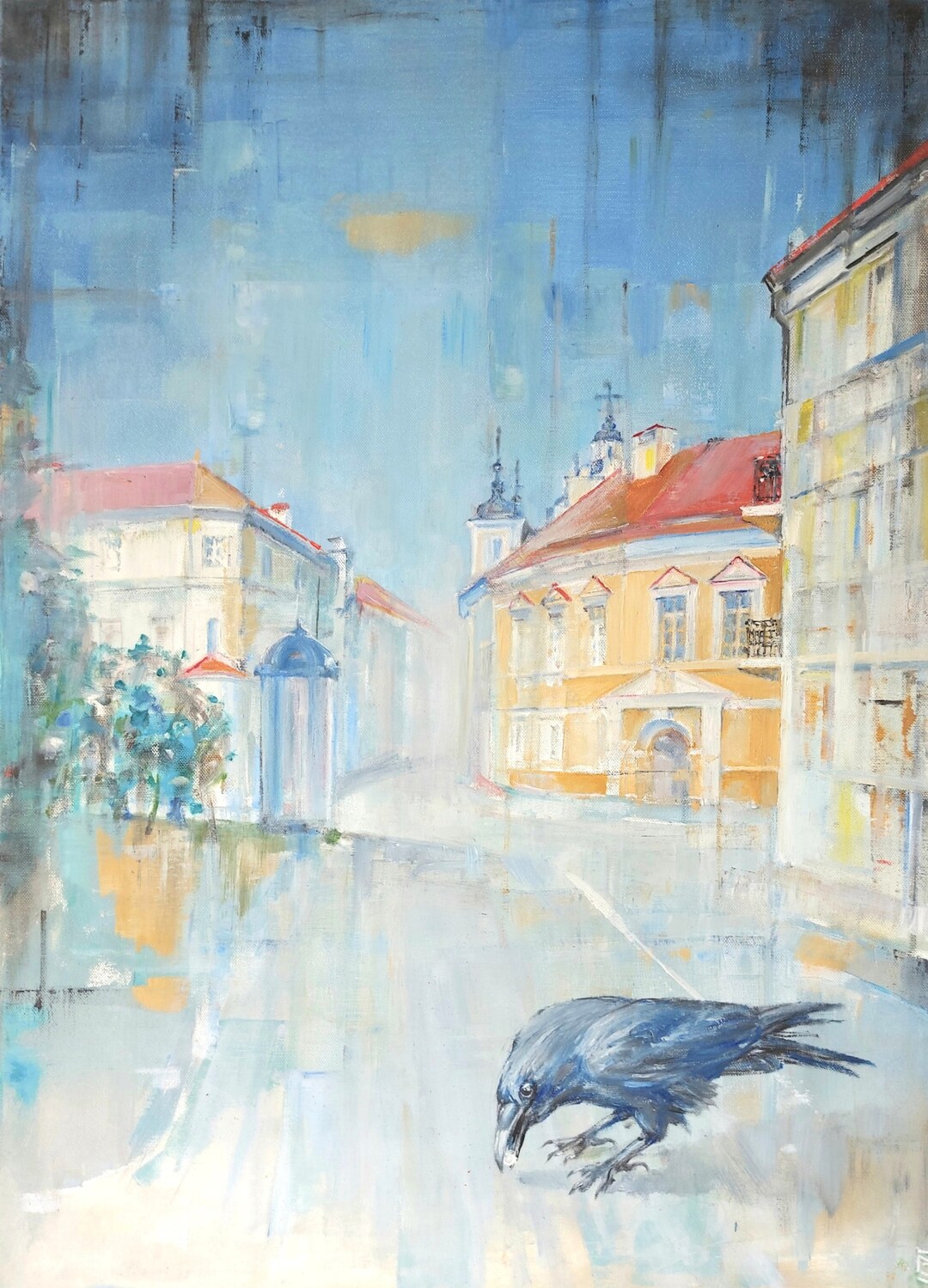 Vilnius, Dominikonu Street With Crow, Giclée Print of My Original Oil ...