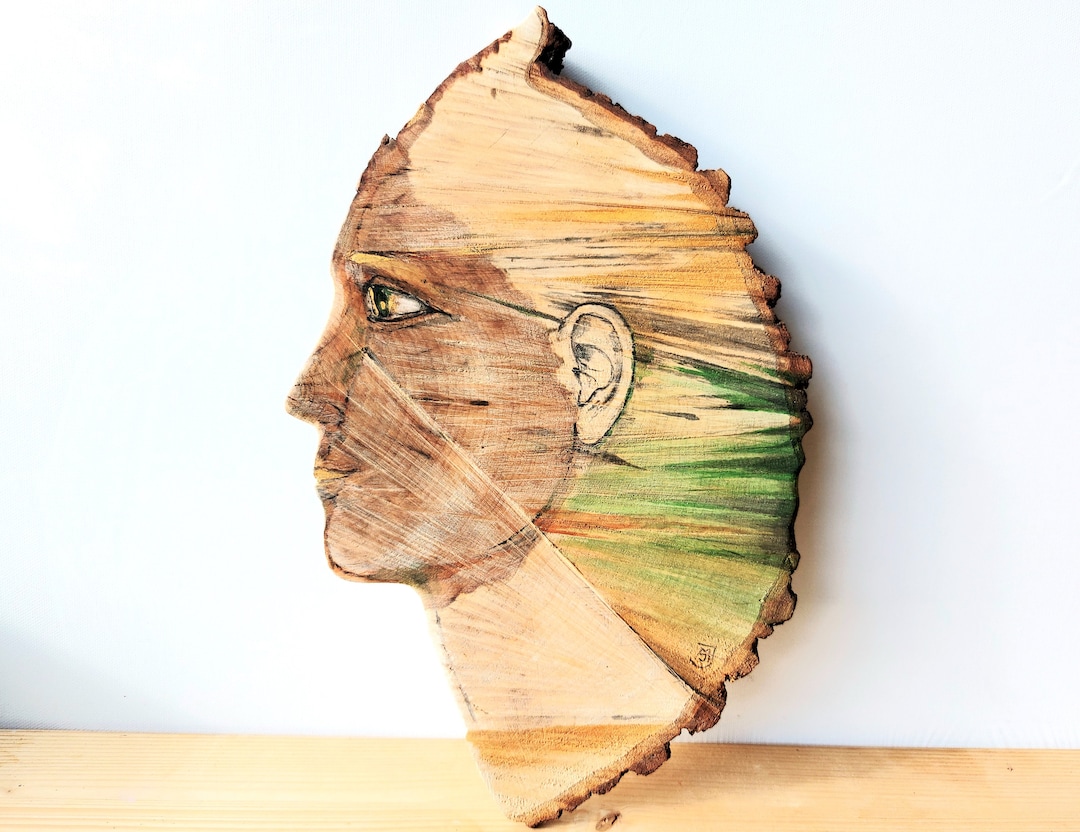 Sun Goddess, Hand Carving and Painting on Reclaimed Wooden Slice ...