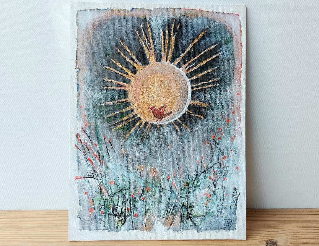 Spring Landscape, Pagan Sun Symbol, Original Acrylic Painting on ...