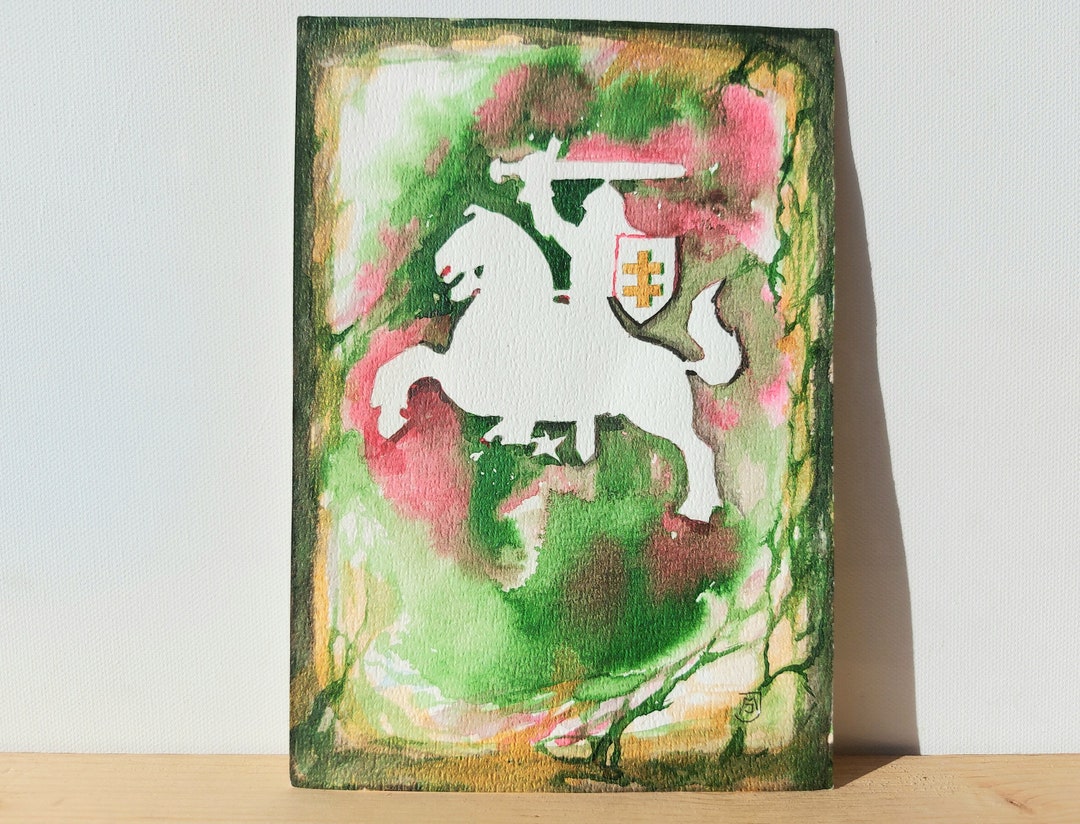 Vytis, Knight Rider, Original Acrylic Painting, Not a Print, A5 Size ...