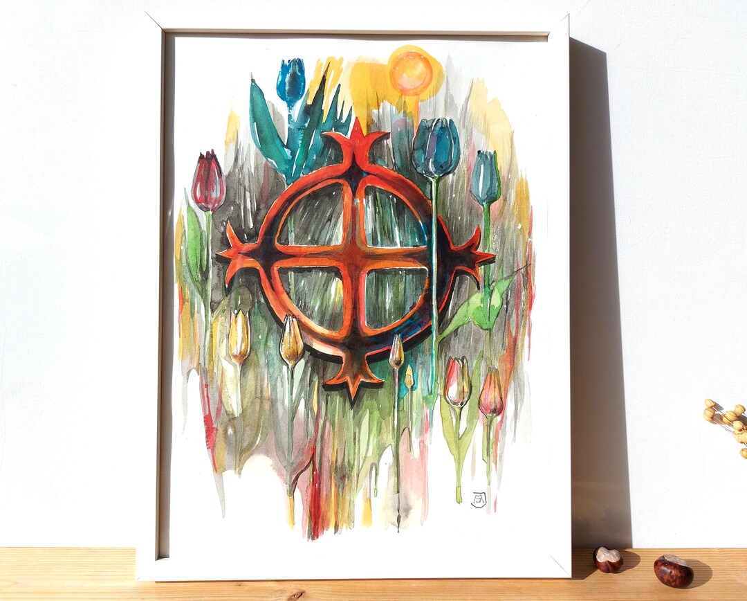 Sun Cross, Baltic Sign of Spring With Tulips, Original Acrylic Painting ...