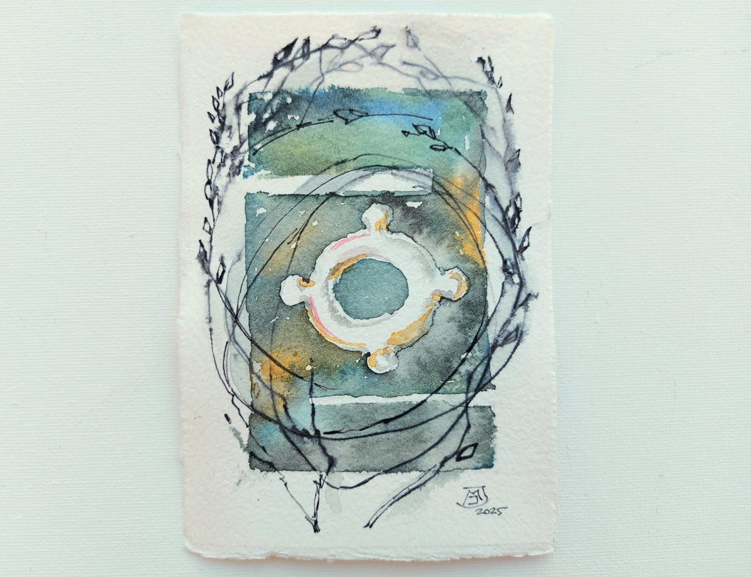 Original Watercolor, Pagan Sun Symbol, Abstract Landscape, Original ...