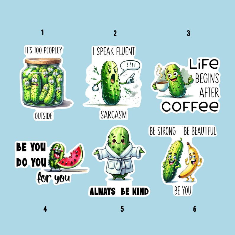 Funny Pickle Sticker Pack - Pickle Puns & Humor - Waterproof Vinyl ...