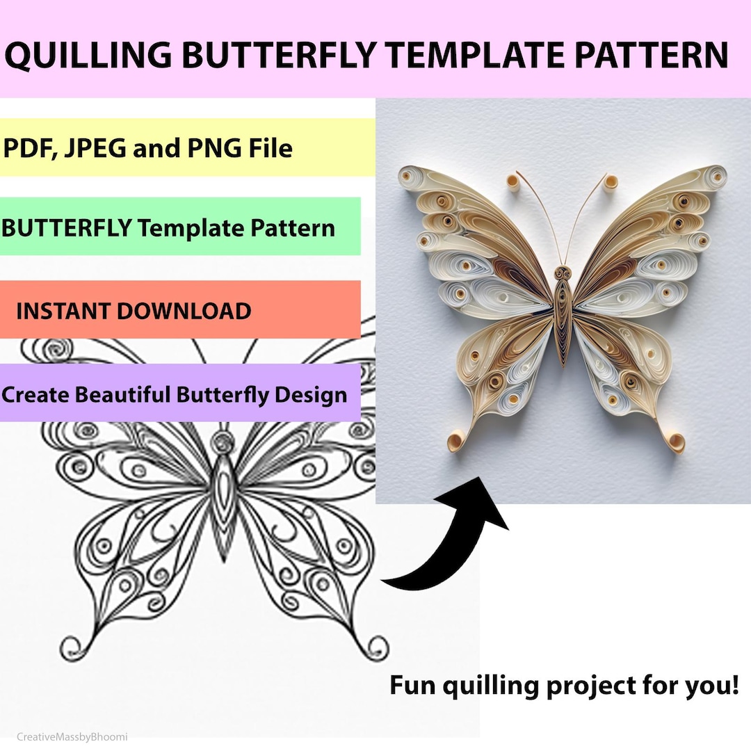 Butterfly Quilling Template: Paper Craft Art Pattern (PDF Download) - Etsy