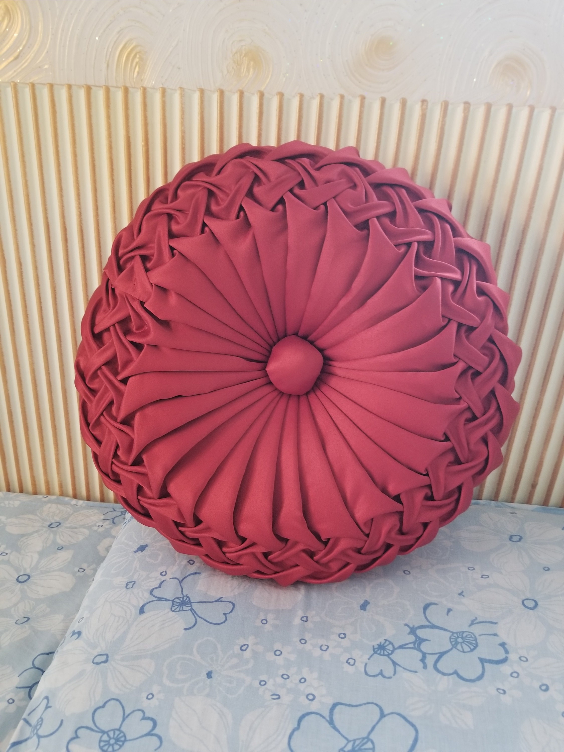 Red Rust Round Pillow Throw Pillow Smocking Pillow Pintuck - Etsy