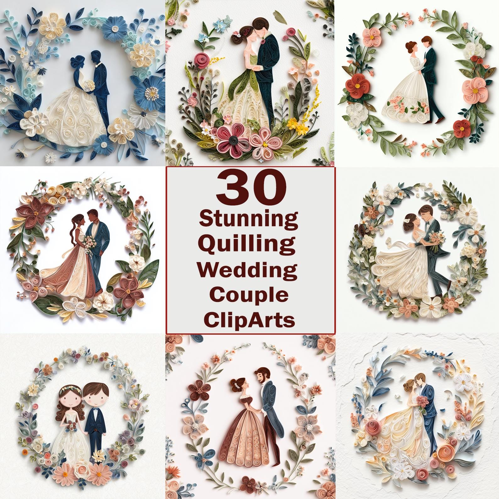 Quilling Wedding Couple Clipart, 3D Paper Art (digital Download) - Etsy