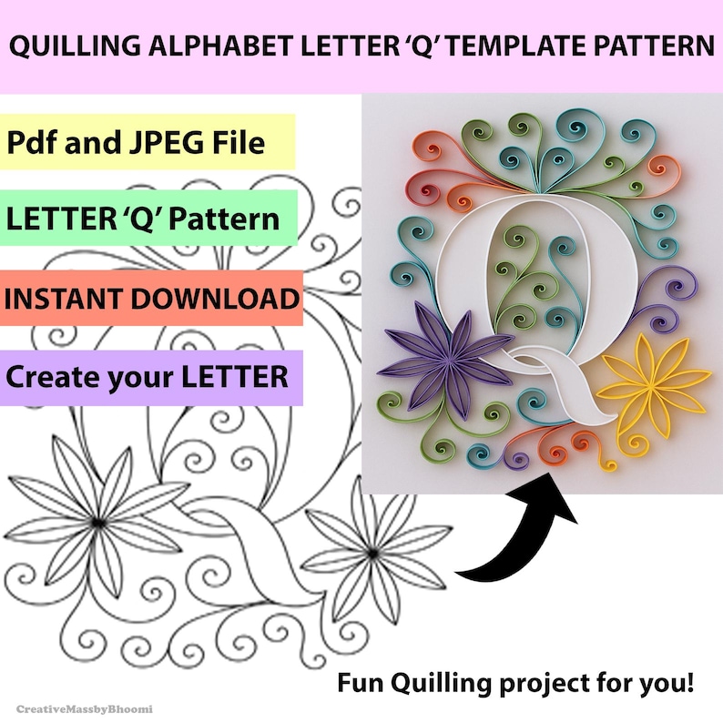Quilling Alphabet "q" Template: Handmade Paper Initial, Birthday ...