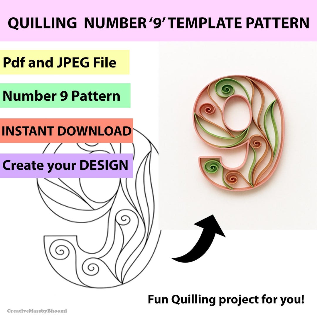 Quilling Number "9" Template: Handmade Paper Number, Birthday ...