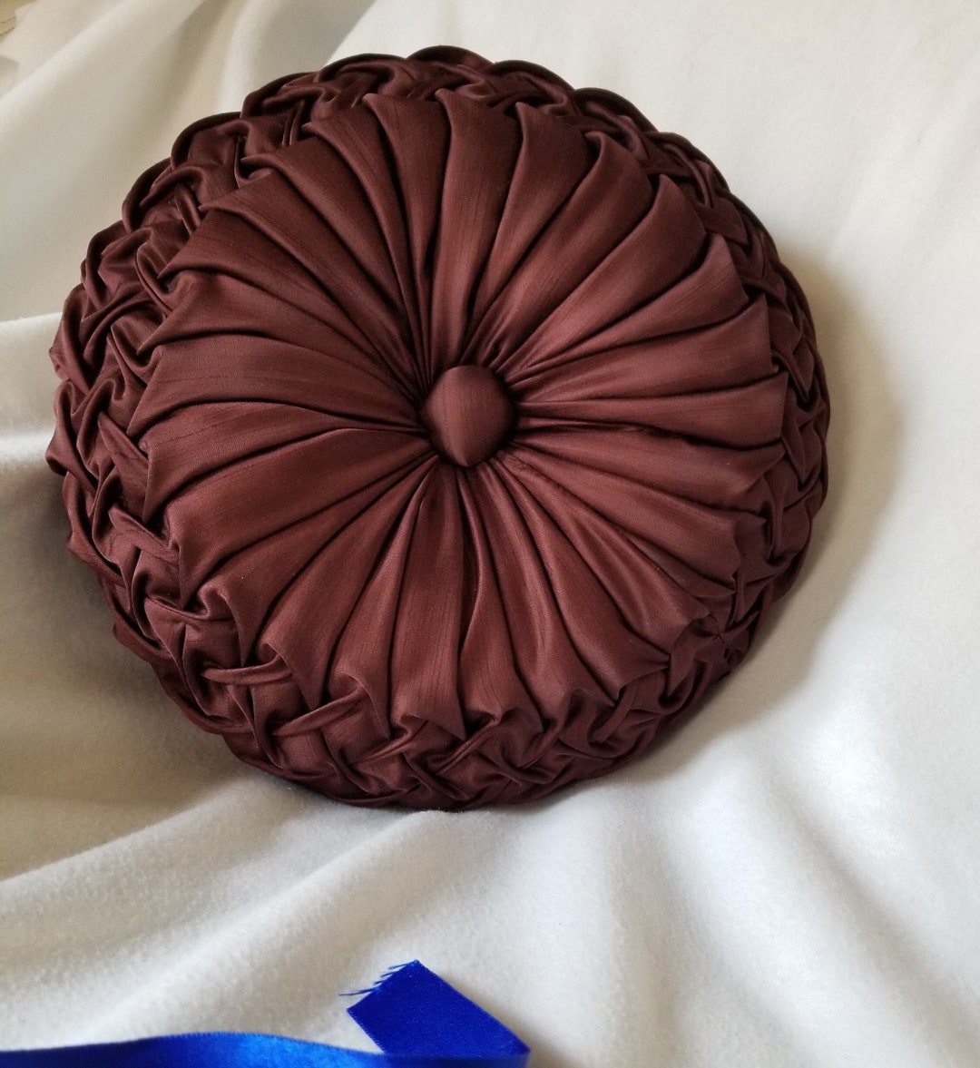 Handmade Dark Brown Satin Round Pillow, Pintuck Throw Pillow, Canadian ...