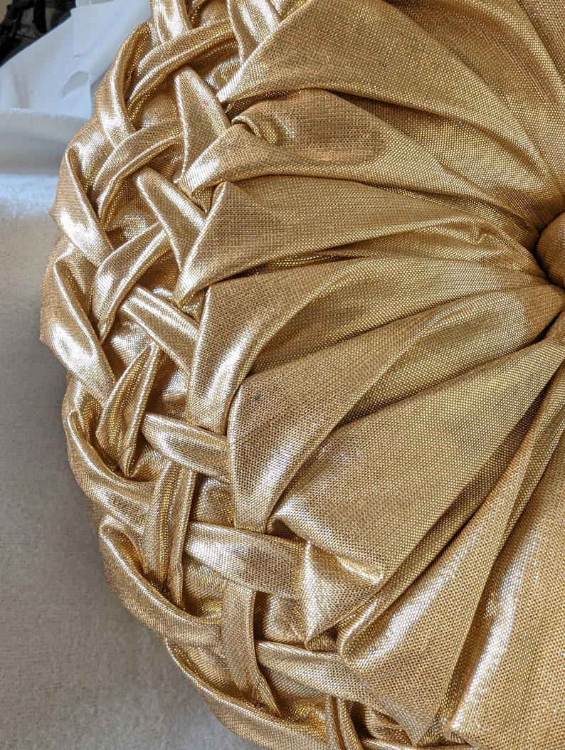 Handmade Gold Satin Pintuck Pillow, Art Deco Round Cushion, Interior ...
