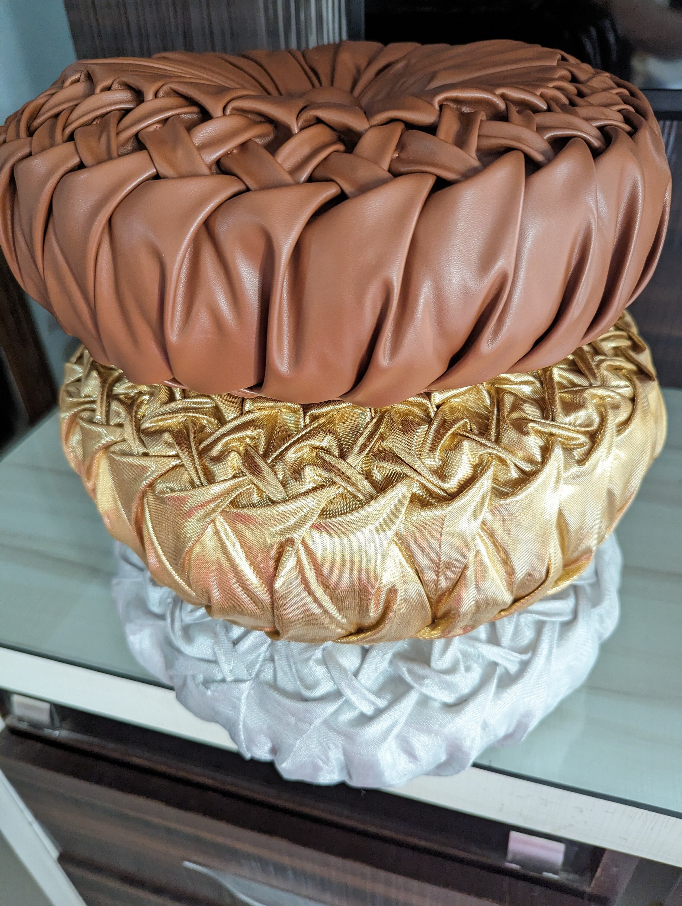 Silver Round Pillow, Pintuck Pillow, Art Deco Accent, Canadian Smocking ...